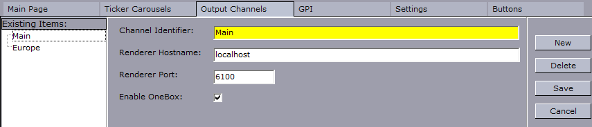 Output Channels Panel - Viz Ticker