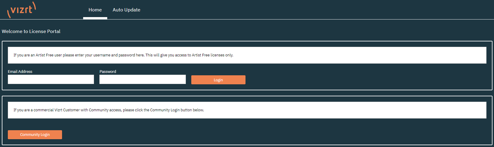 Vizrt License Portal Landing Page - Viz Licensing