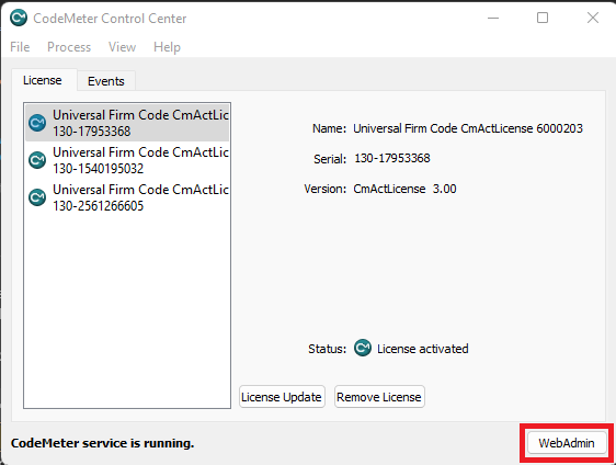 CodeMeter WebAdmin - Viz Licensing